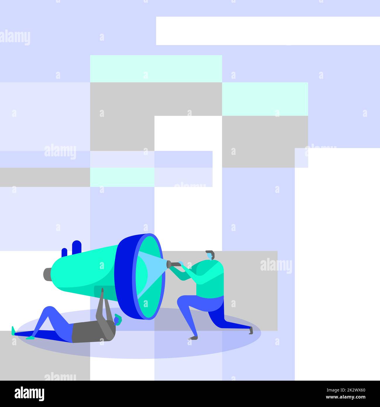 Illustration Of Workers Helping Each Other Using Flashlight To Fix ...