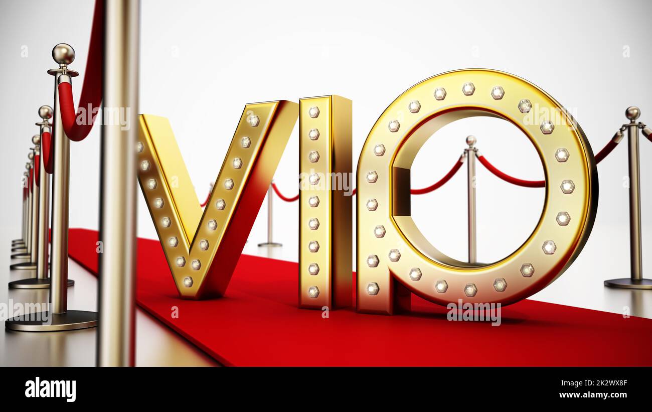 Golden VIP text standing on red carpet. 3D illustration Stock Photo - Alamy