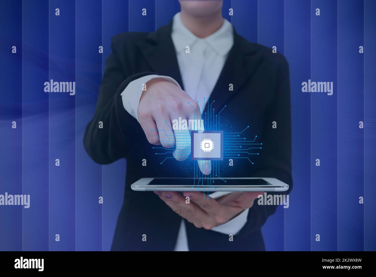 Lady Pressing Screen Of Mobile Phone Showing The Futuristic Technology ...