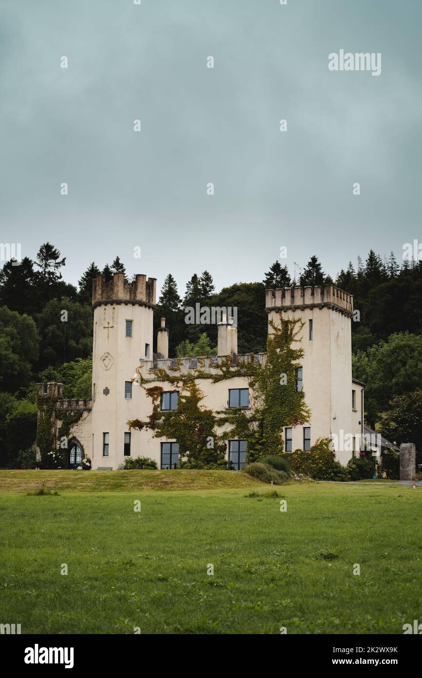 A vertical shot of a medieval castle in Tipperary, Ireland with mossy ...