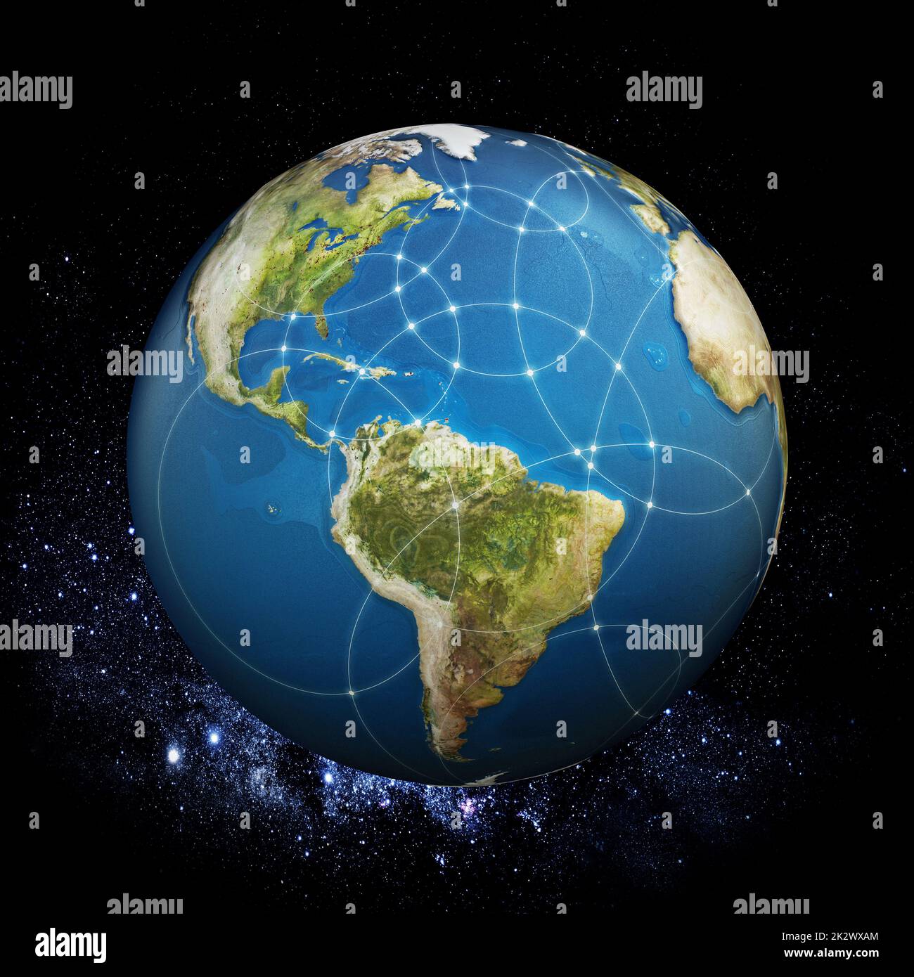 Earth with intersecting circles in the space. 3D illustration Stock ...