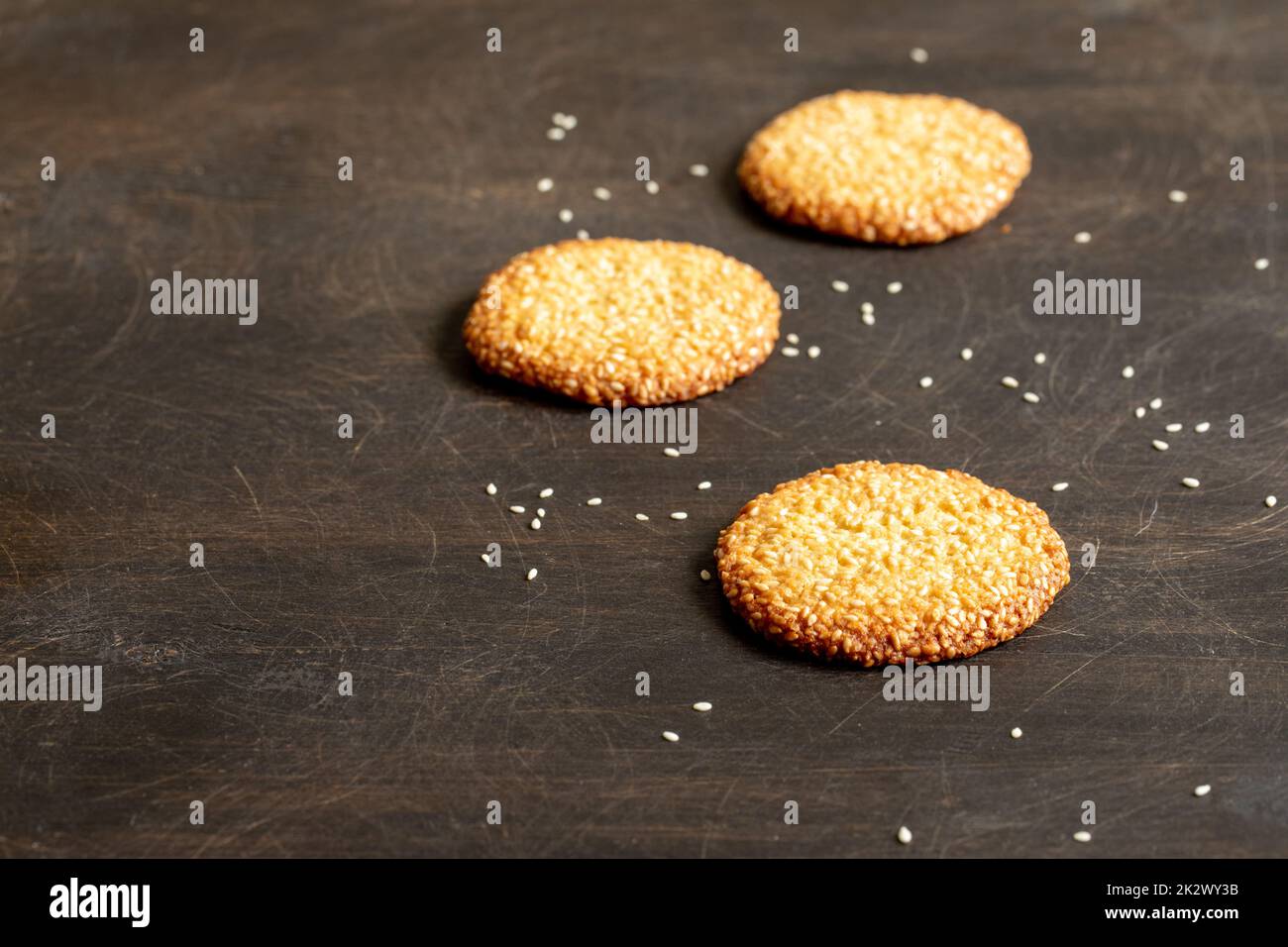 Middle Eastern Sesame Cookies in a Stack. Homemade cookies with sesame ...