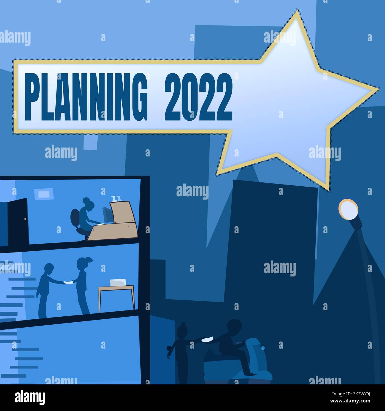Text caption presenting Planning 2022. Word Written on Begin with end ...
