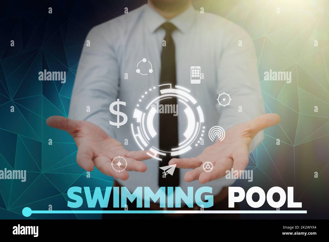 Text caption presenting Swimming Pool. Business idea Structure designed ...