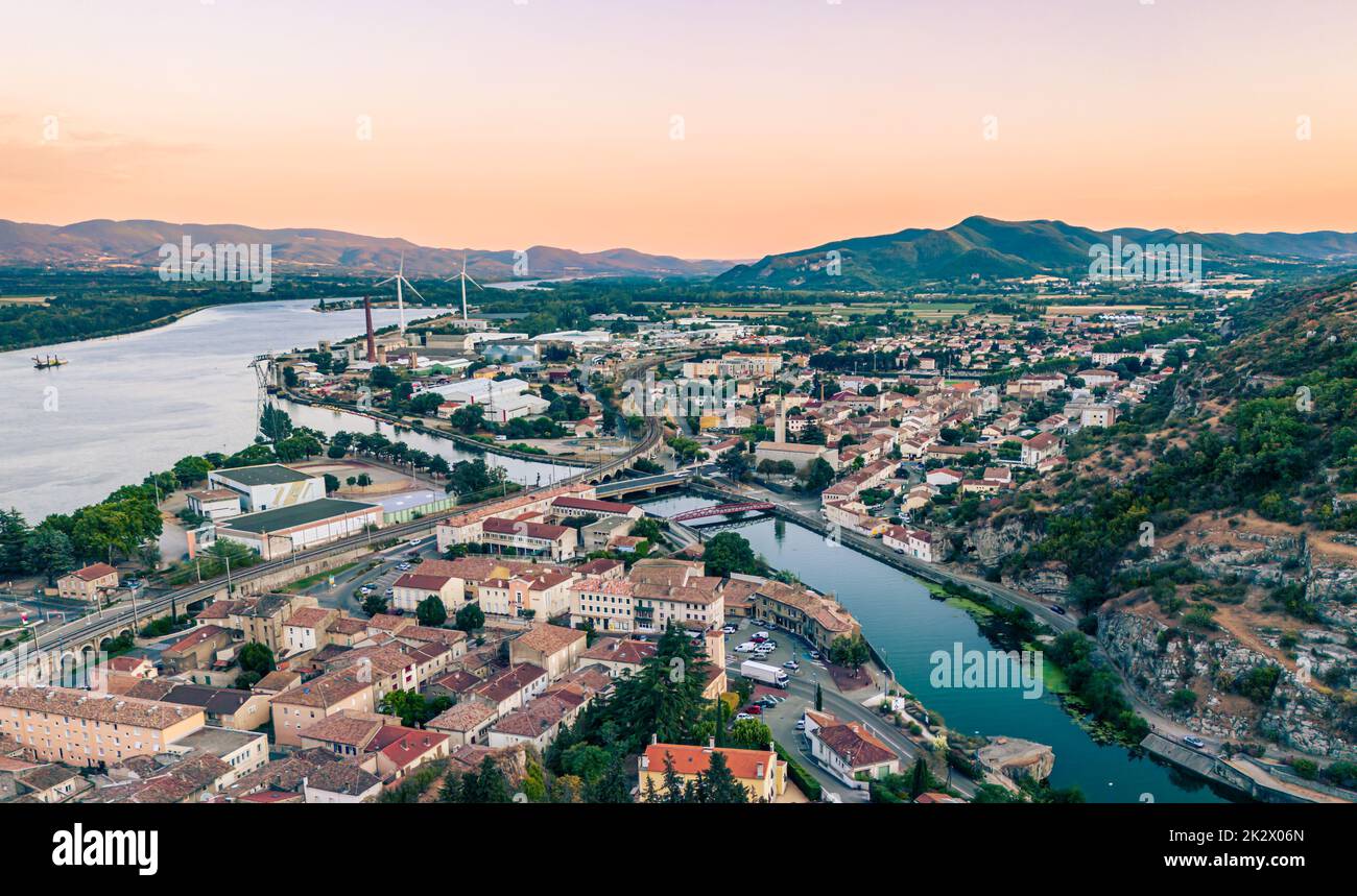 Panorama view of Le Pouzin from the air Stock Photo - Alamy