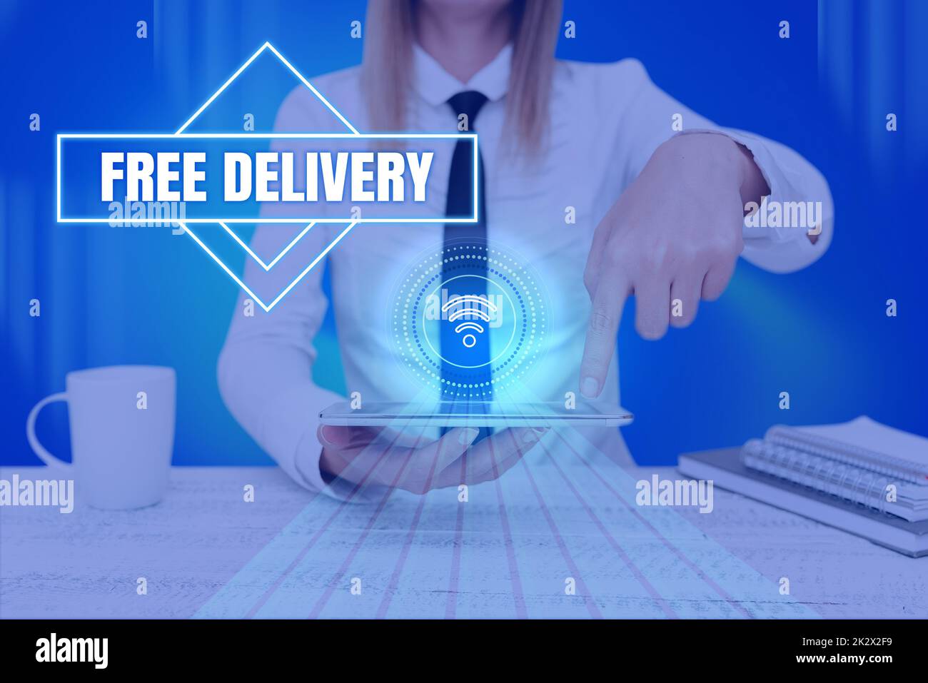 Sign displaying Free Delivery. Business overview Shipping Package Cargo ...