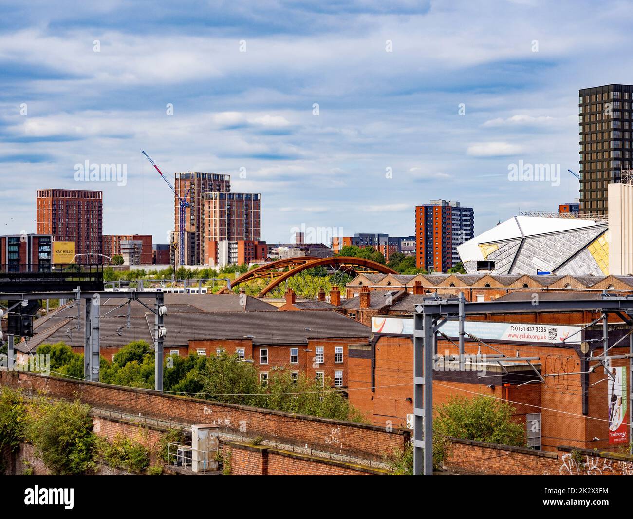 Elevated view of the Castlefield area of Manchester on sunny day in ...
