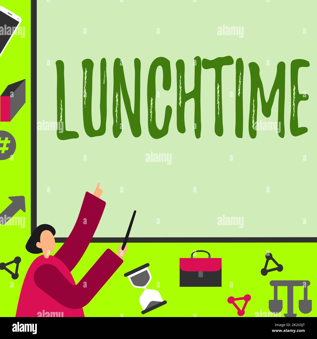 Hand writing sign Lunchtime. Business idea Meal in the middle of the ...