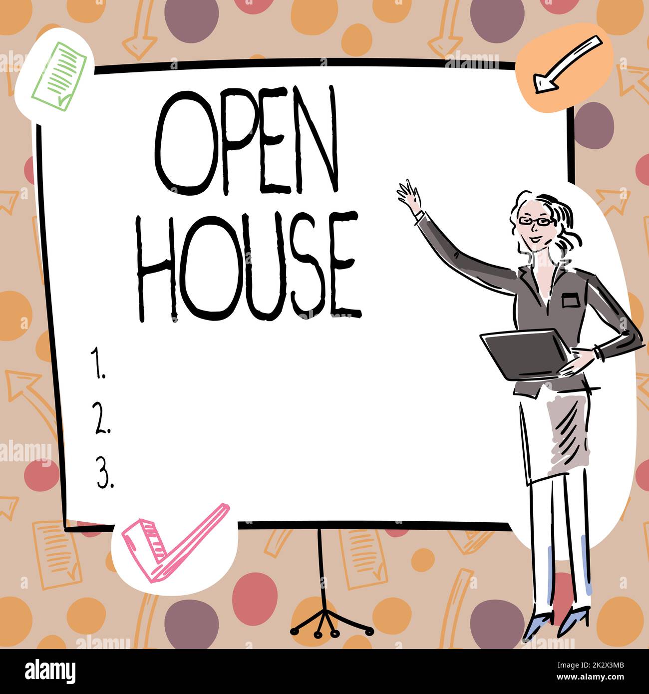 Hand writing sign Open House. Word for you can come whatever whenever ...