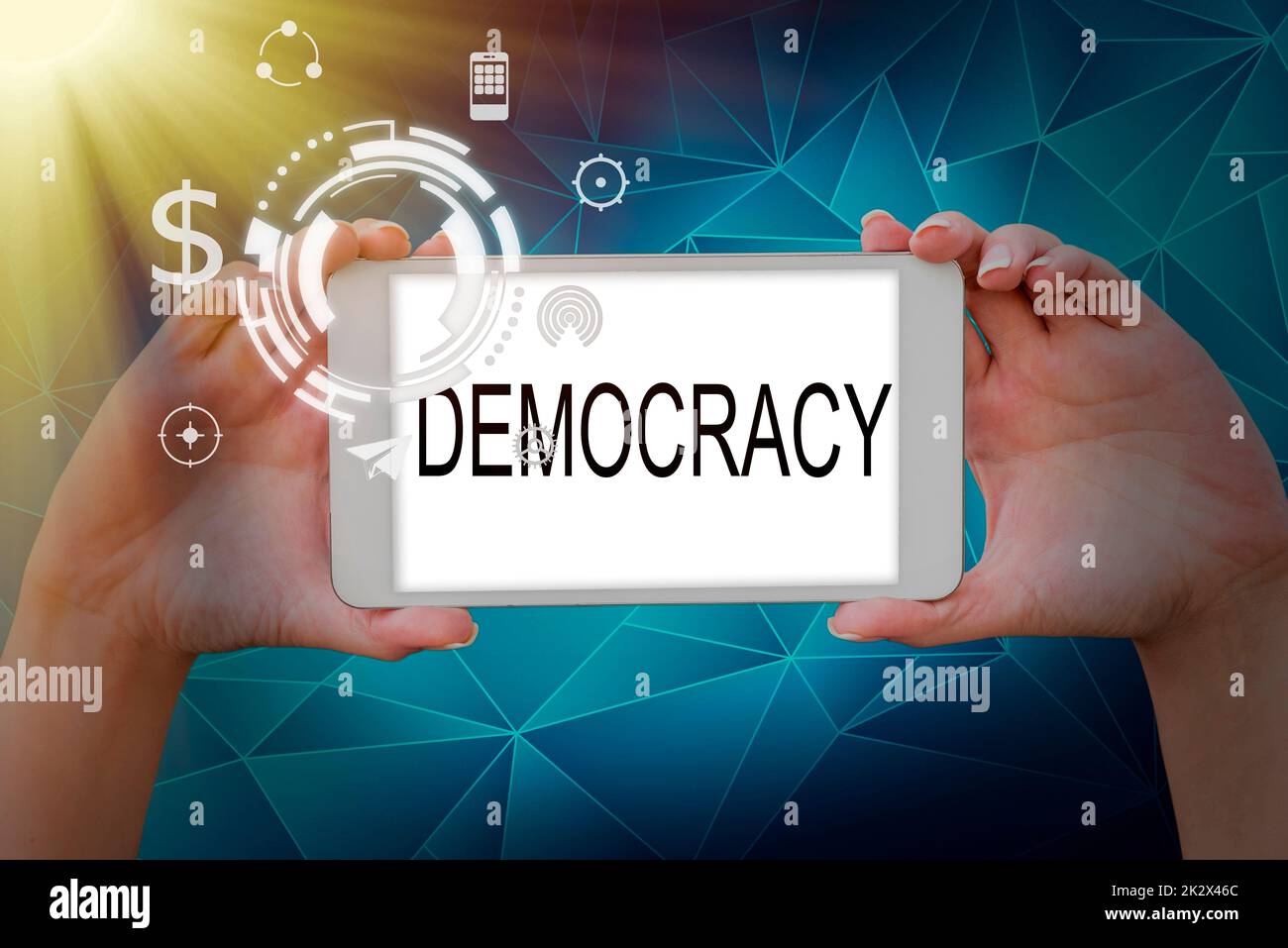 Conceptual caption Democracy. Concept meaning freedom of the showing to ...