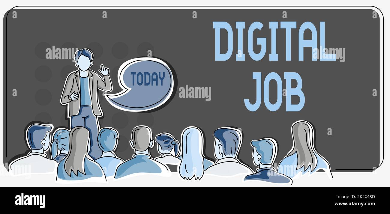 Text caption presenting Digital Job. Business overview get paid task ...