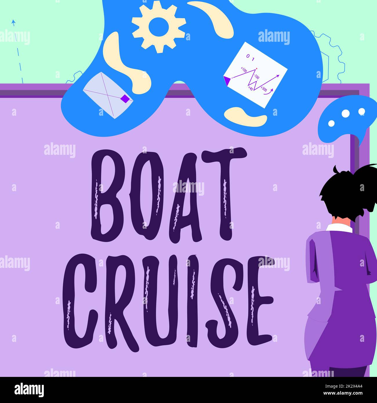 Hand writing sign Boat Cruise. Word for sail about in area without ...