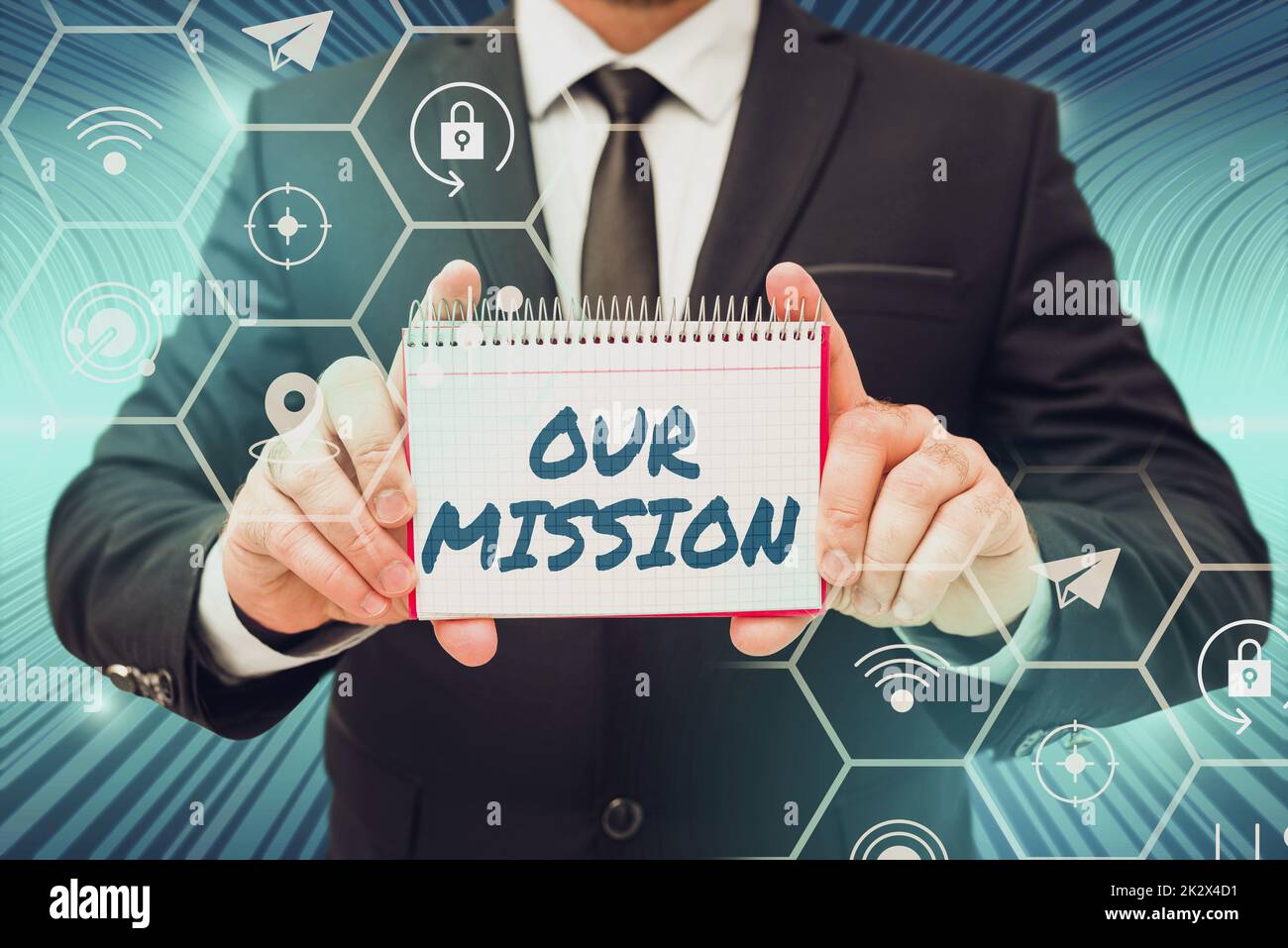 Text caption presenting Our Mission. Concept meaning tasks or schedule ...