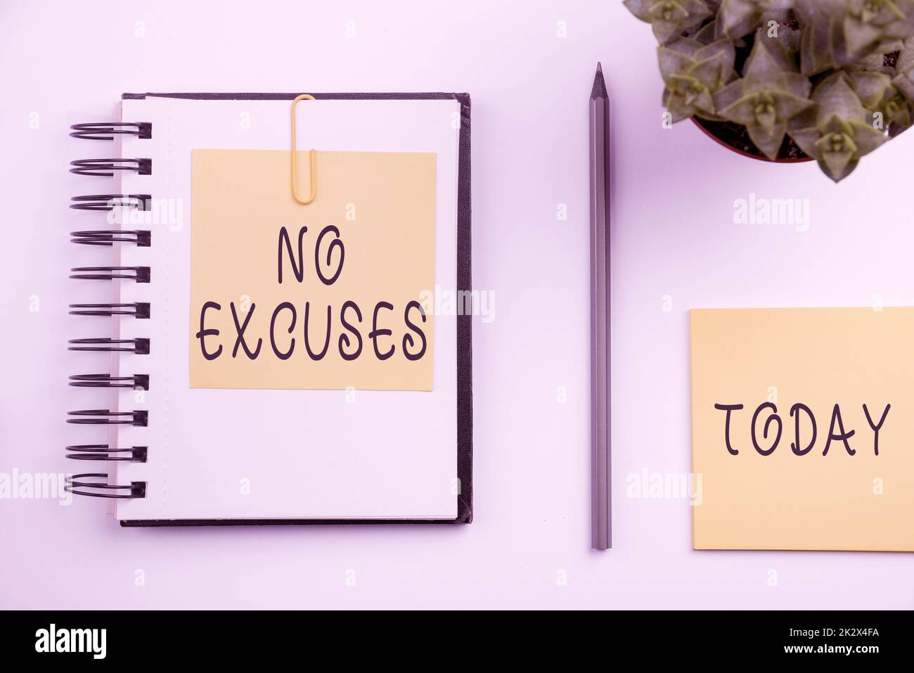 Text caption presenting No Excuses. Conceptual photo telling someone ...