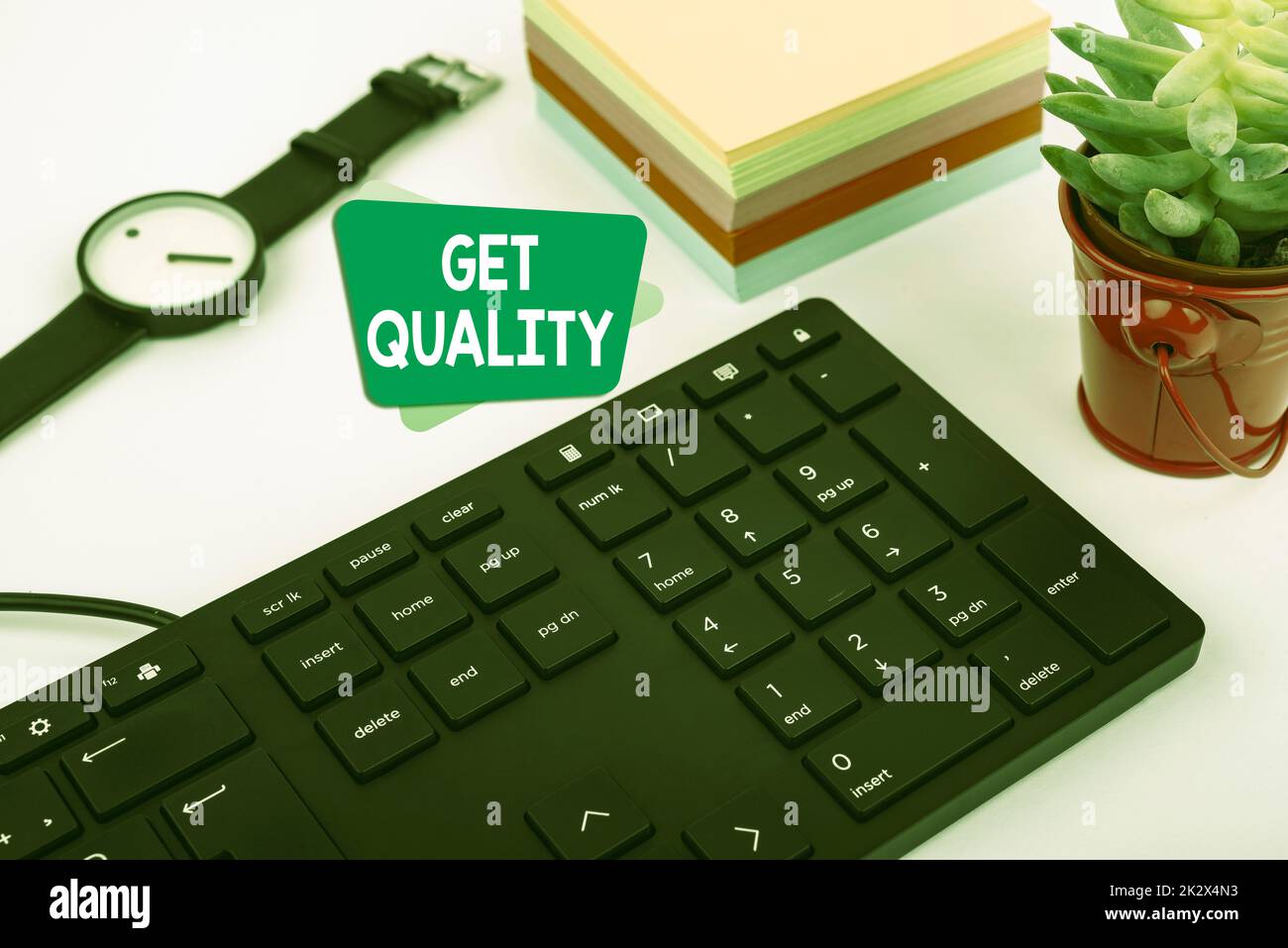 Text caption presenting Get Quality. Concept meaning features and ...