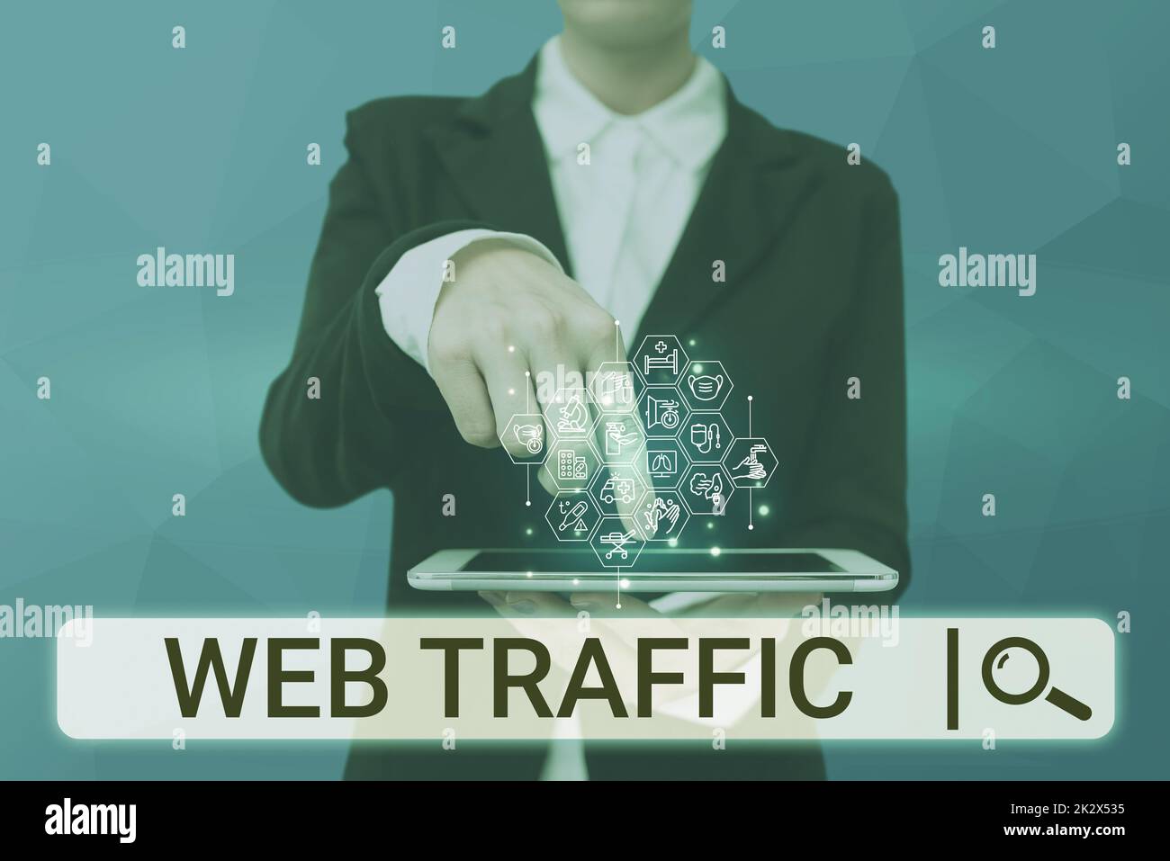 Hand writing sign Web Traffic. Business showcase Amount of data sent and received by visitors to ...