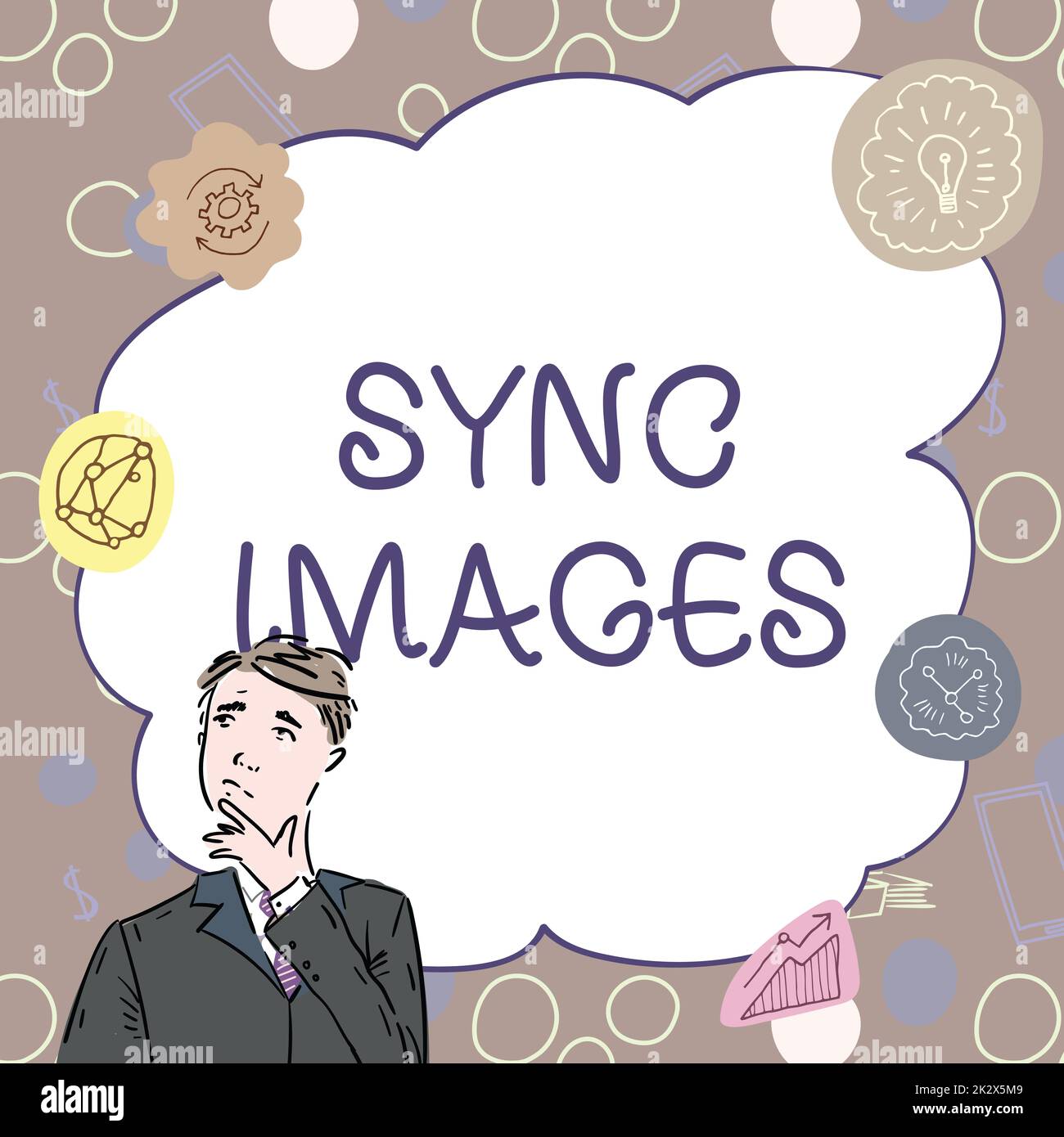 Hand writing sign Sync Images. Word for Making photos identical in all ...