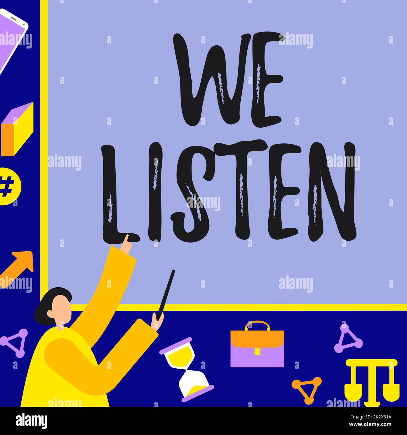 Text showing inspiration We Listen. Business showcase Group of showing ...