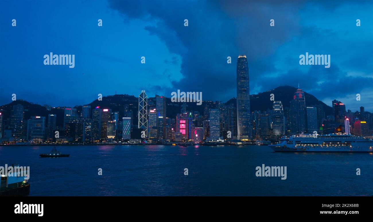 Victoria Harbor, Hong Kong 06 July 2019: Hong Kong at night Stock Photo ...