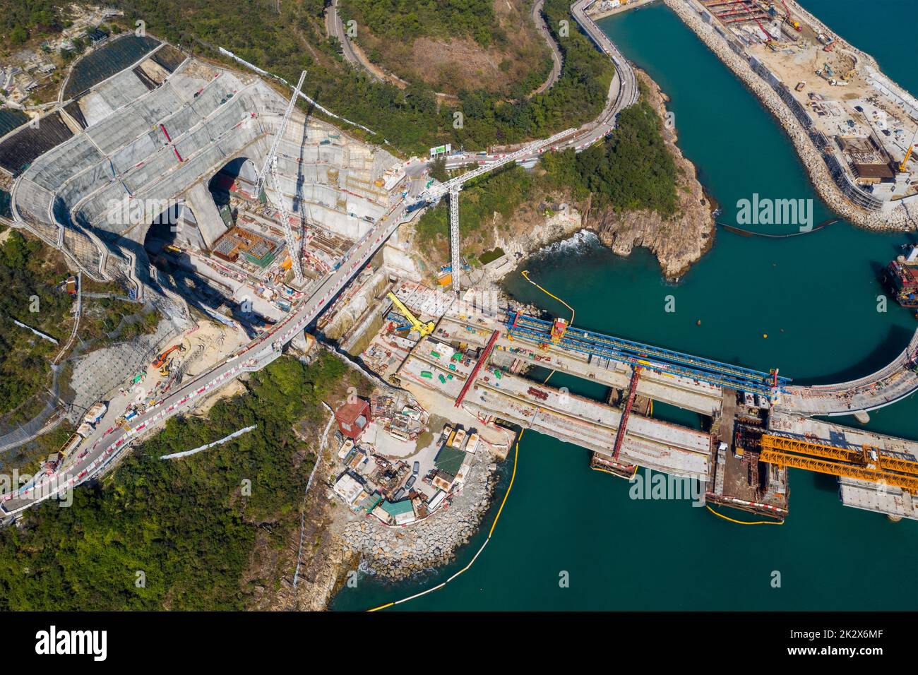 Tseung Kwan O, Hong Kong 21 December 2020: Cross harbor bridge under ...