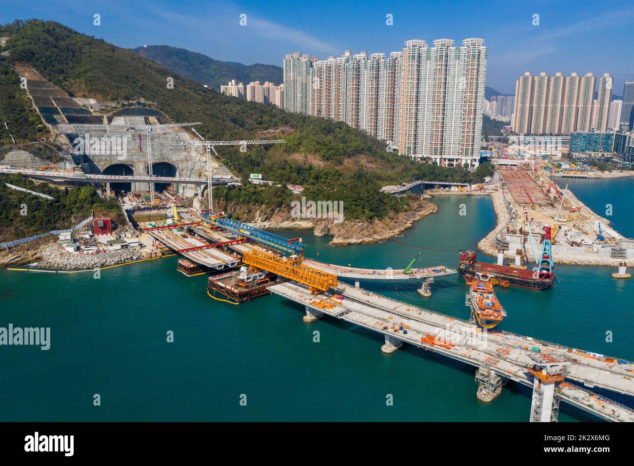 Tseung Kwan O, Hong Kong 21 December 2020: Cross harbor highway under ...