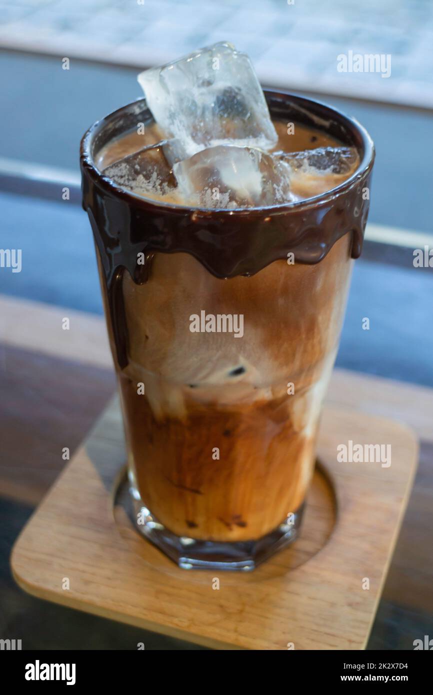 Iced coffee mocha with melt chocolate Stock Photo - Alamy