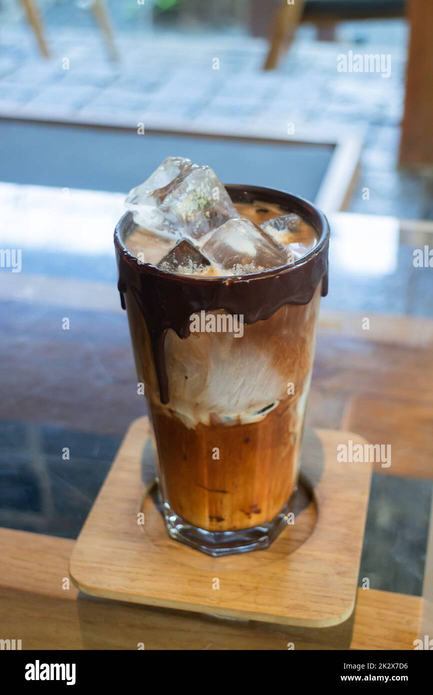 Iced coffee mocha with melt chocolate Stock Photo - Alamy