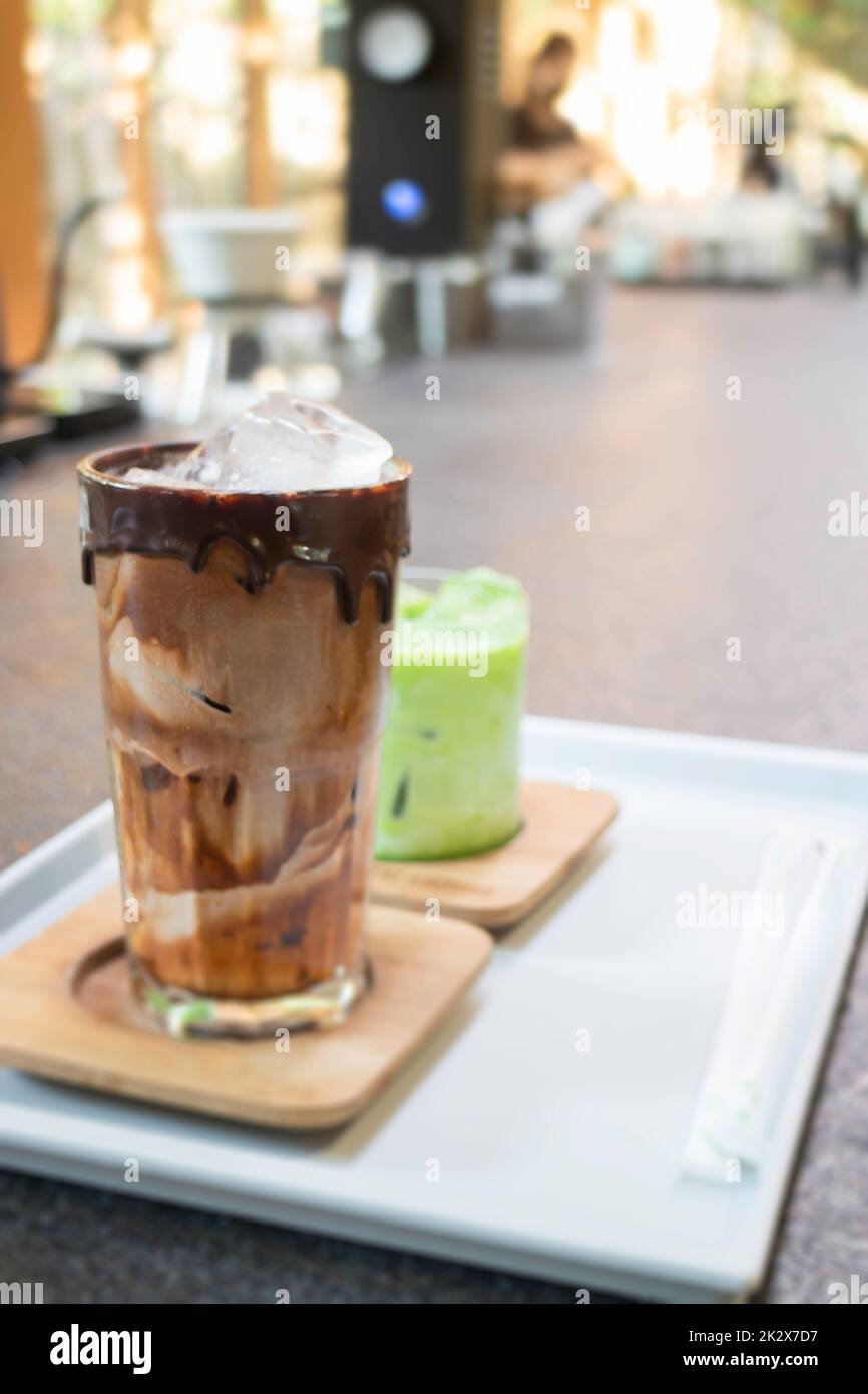 Iced coffee mocha with melt chocolate Stock Photo - Alamy
