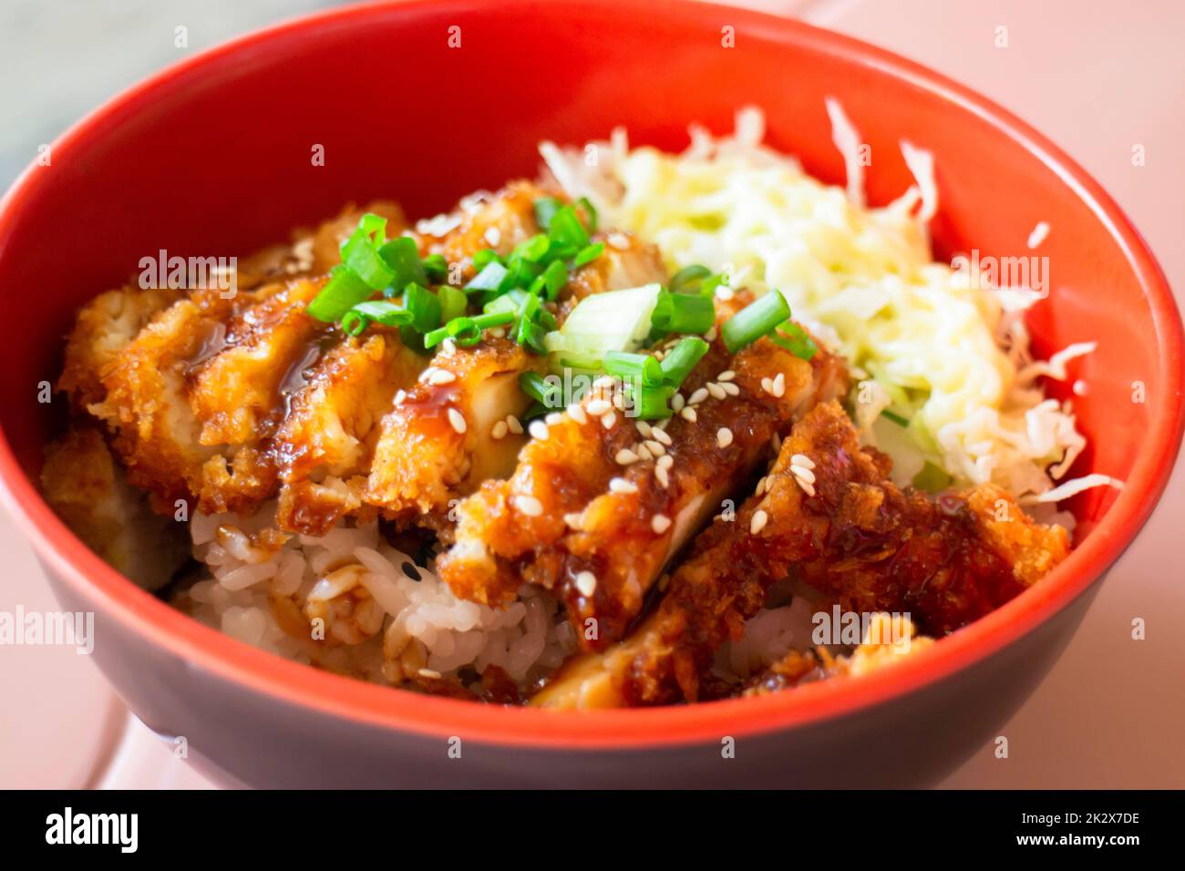 Pork tonkatsu cutlet or crispy fried chicken with japanese rice Stock ...