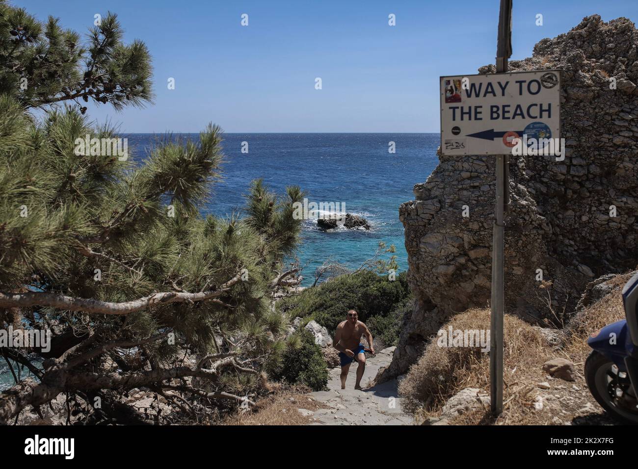 General view of Apella Beach in Karpathos Island. Karpathos is the ...