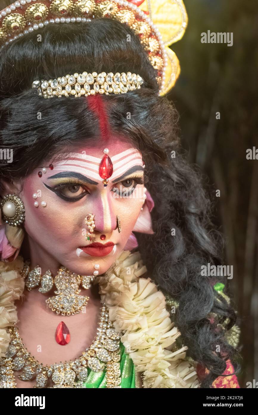 Agomoni concept photo shoot,Woman face with perfect makeup like goddess ...