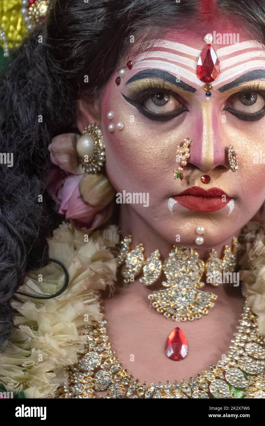 Agomoni concept photo shoot,Woman face with perfect makeup like goddess ...