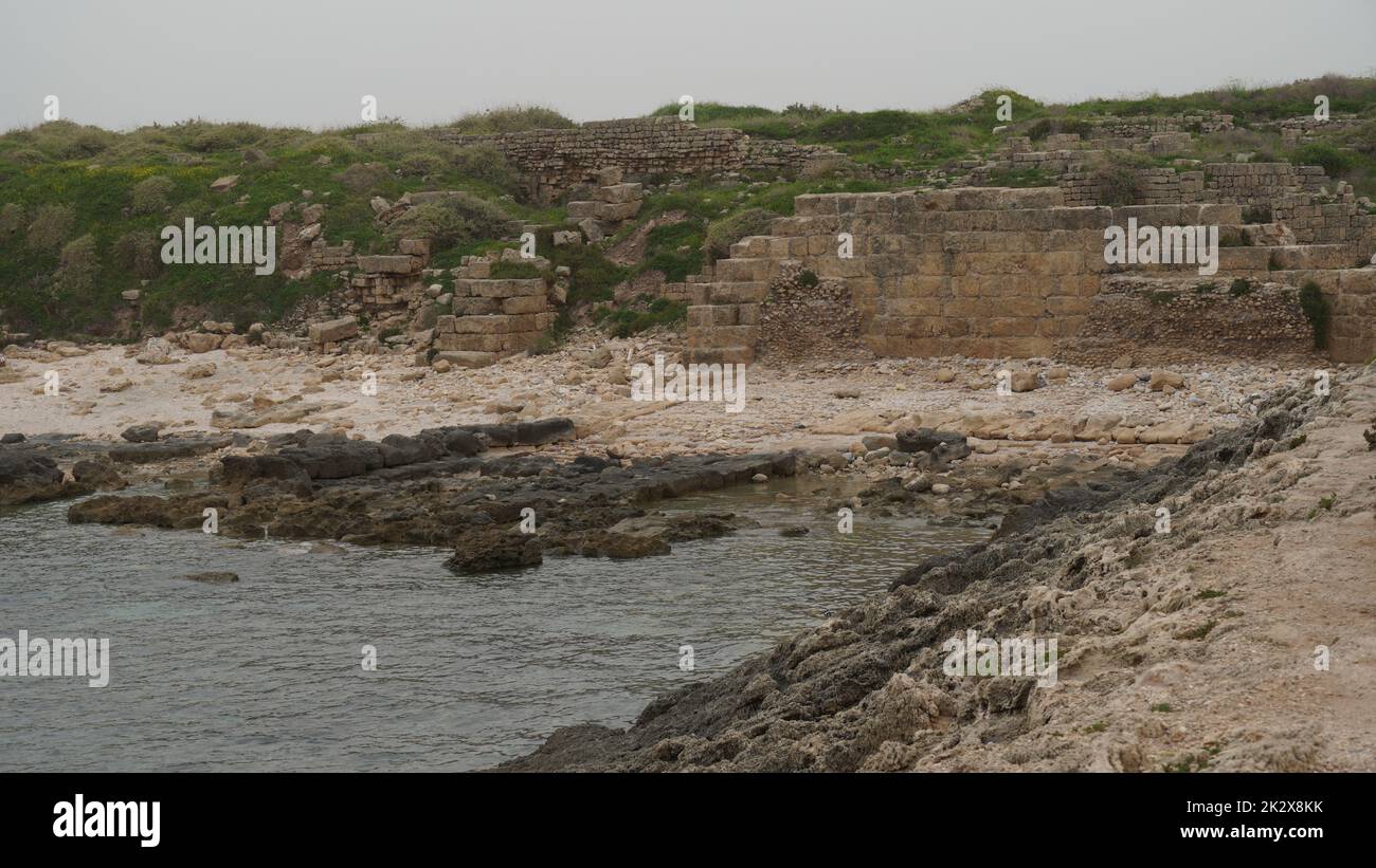 The ruins of the ancient Biblical, Phoenician, Israelite and Roman port ...