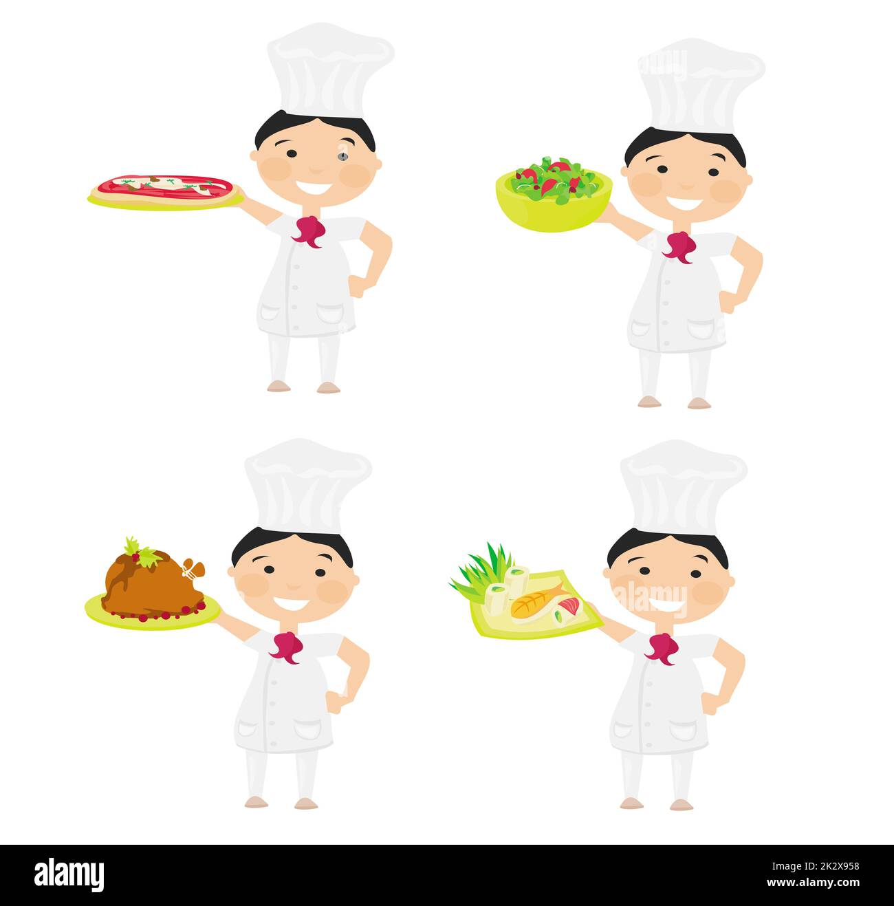 Cheerful chef serving dishes - set Stock Photo - Alamy