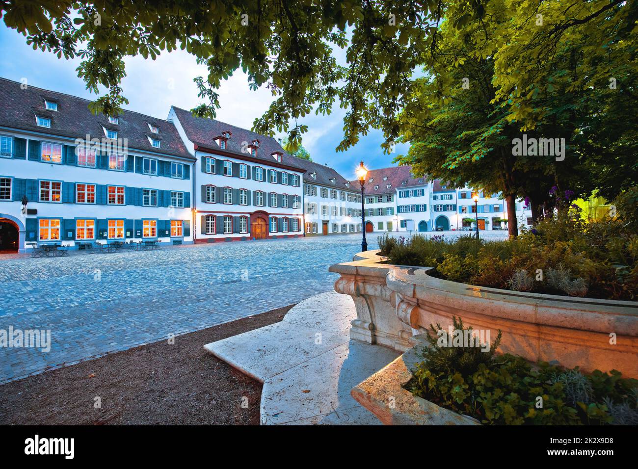 Basel Munsterplatz square historic architecture evening view Stock ...