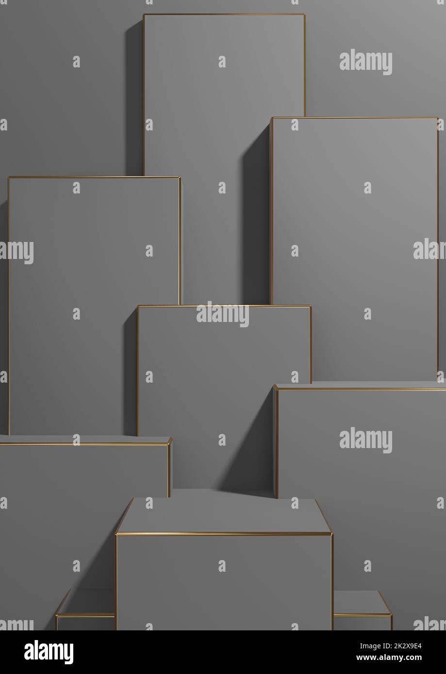 Dark graphite gray, black and white 3D rendering simple, minimal, geometric background product ...