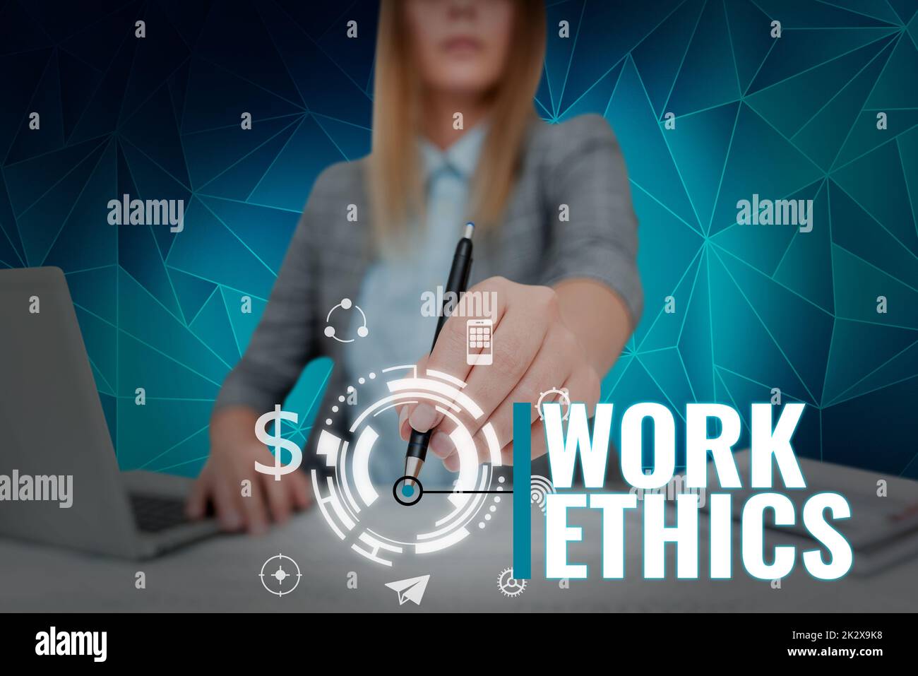 Text showing inspiration Work Ethics. Business concept A set of values ...