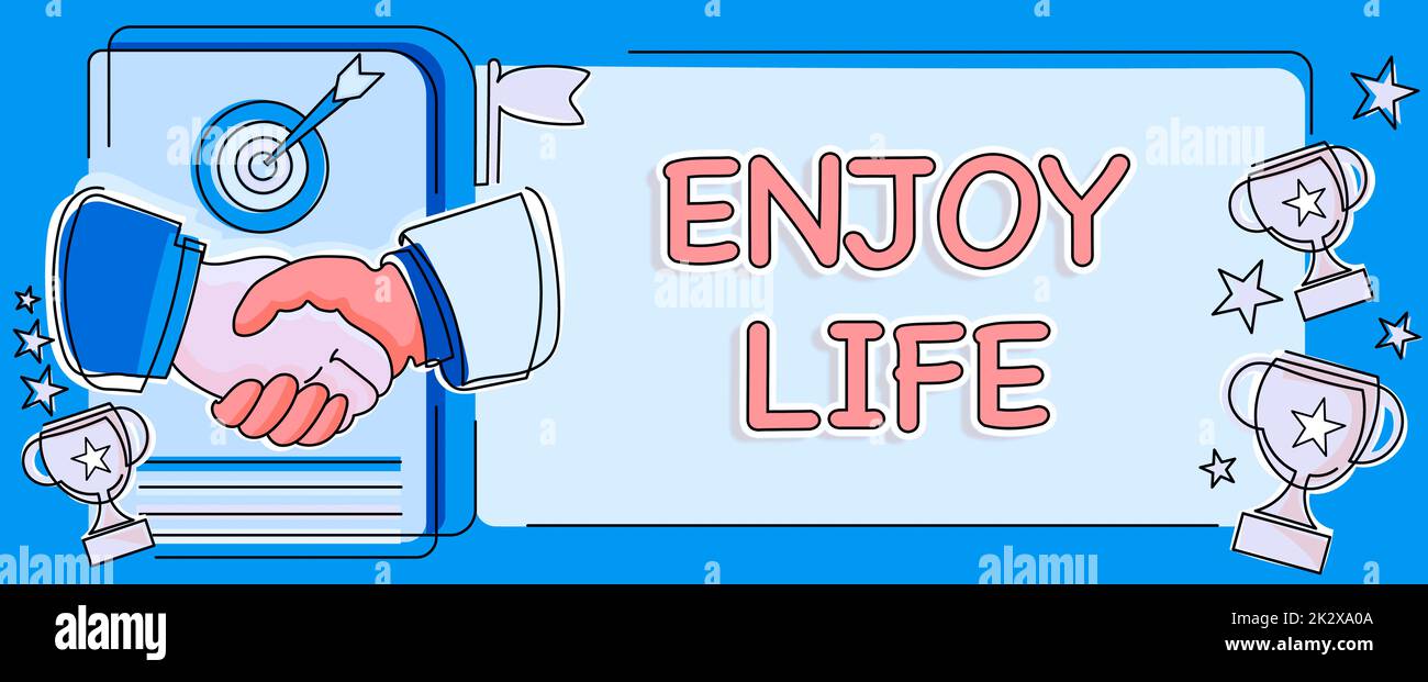 Hand writing sign Enjoy Life. Word Written on Any thing, place,food or ...