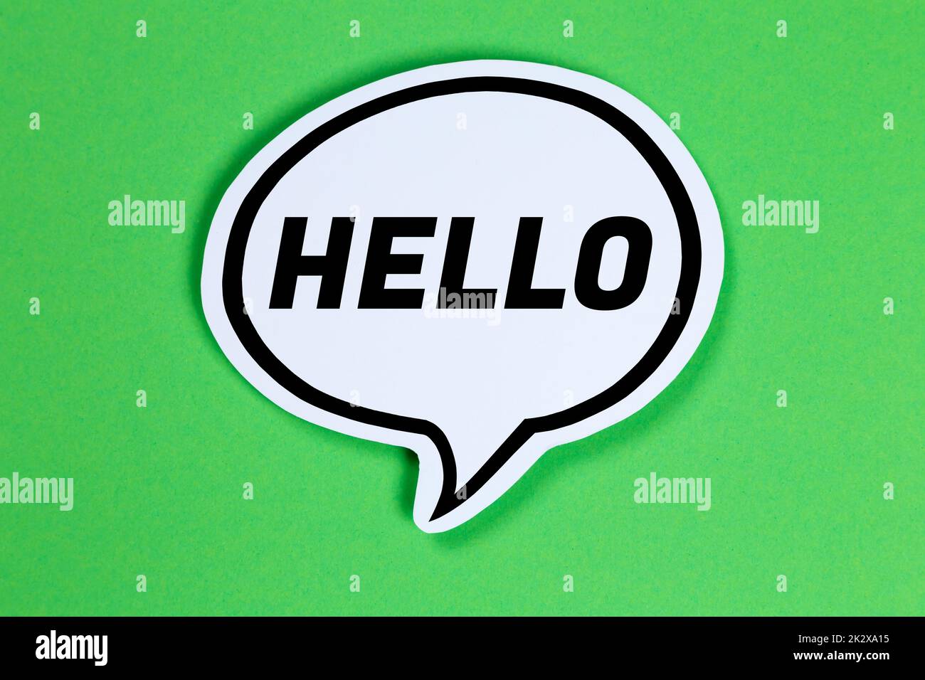 Hello speech bubble communication concept talking saying Stock Photo ...