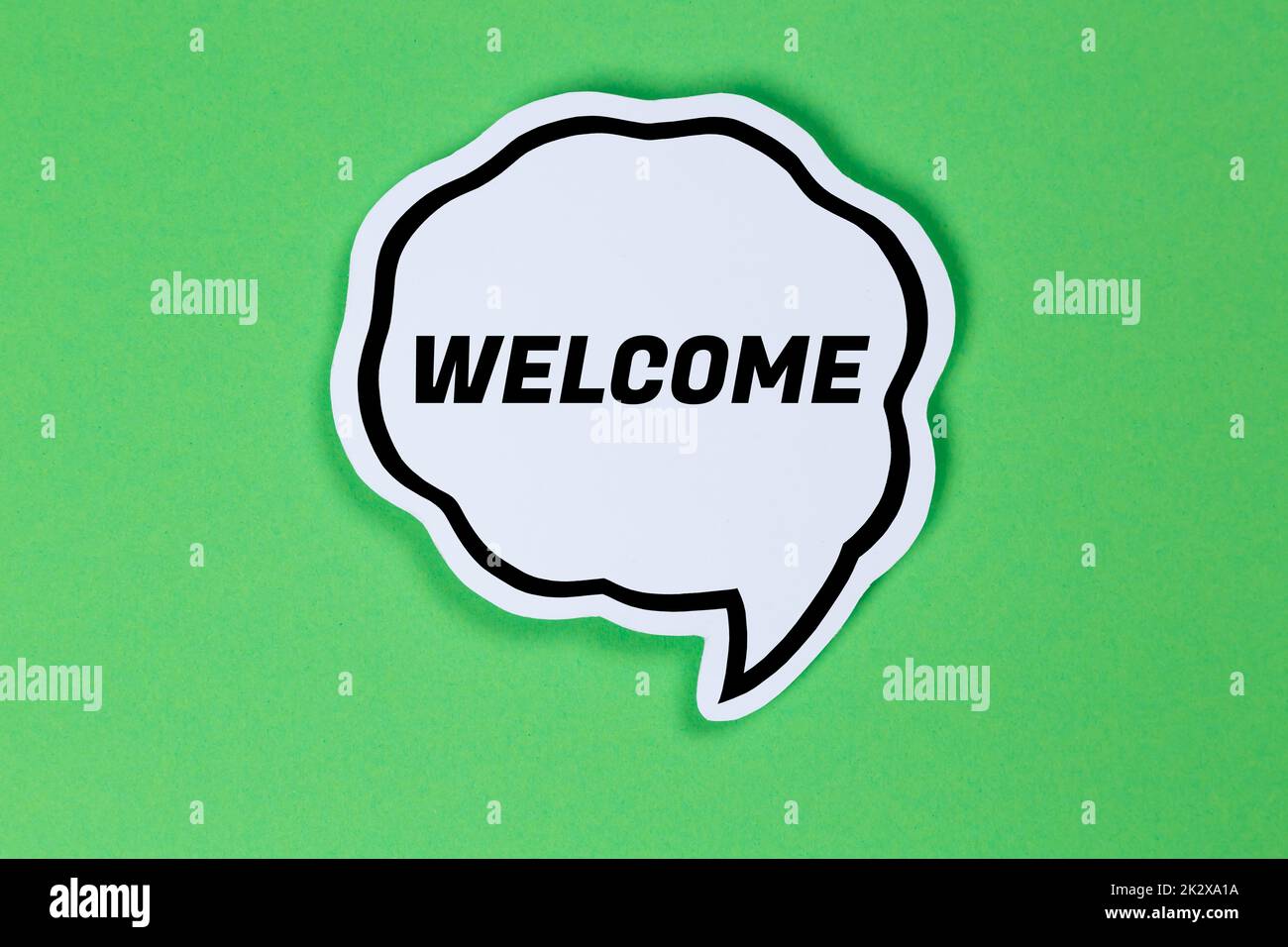 Welcome speech bubble communication concept talking saying Stock Photo ...