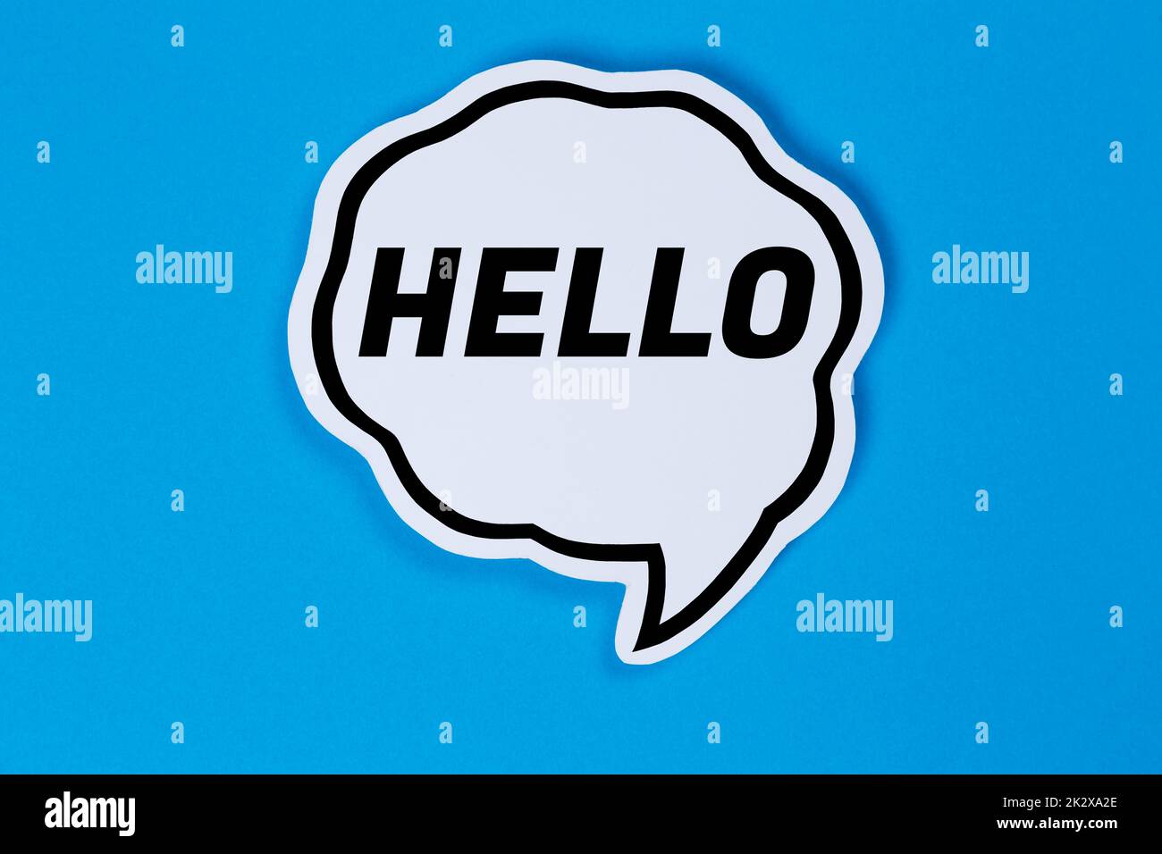 Hello speech bubble communication concept talking saying Stock Photo ...