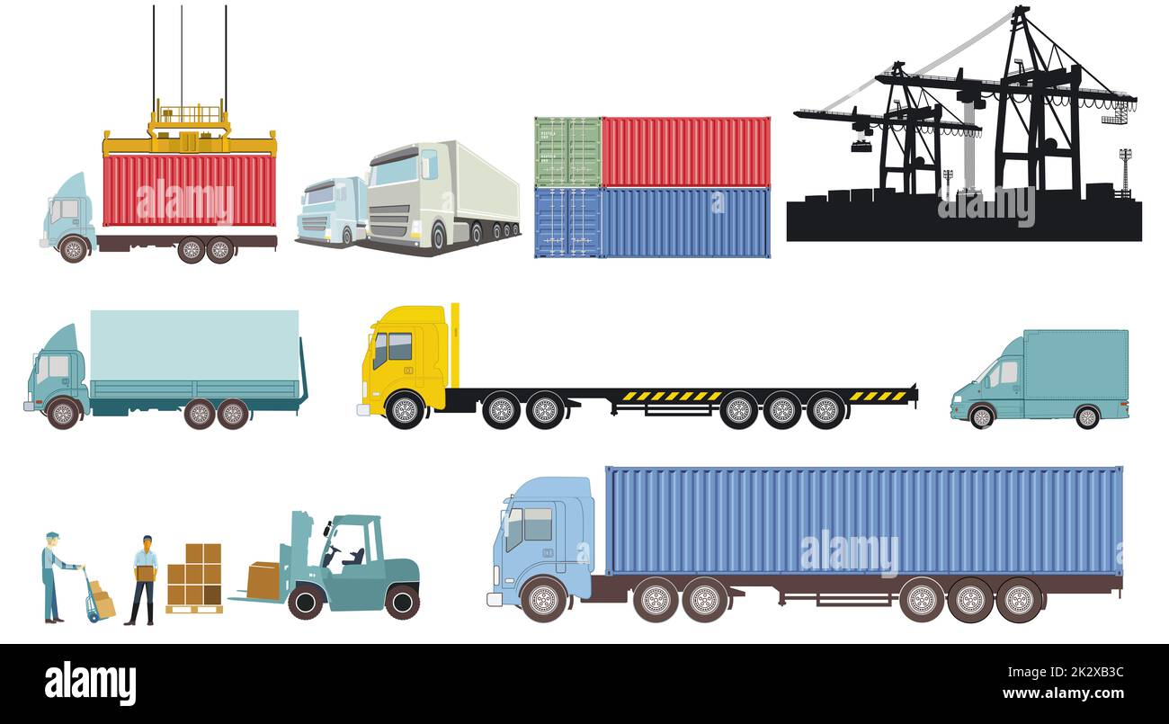 Logistic and shipping, container transportation, illustration Stock Photo - Alamy