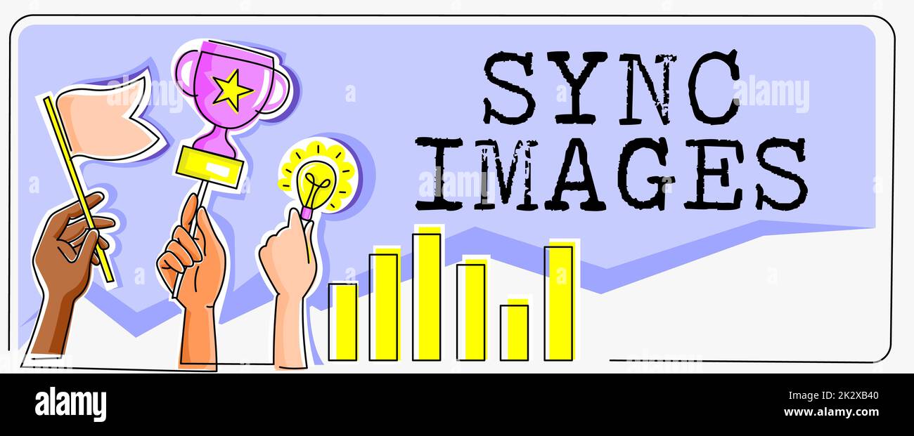 Hand writing sign Sync Images. Concept meaning Making photos identical ...