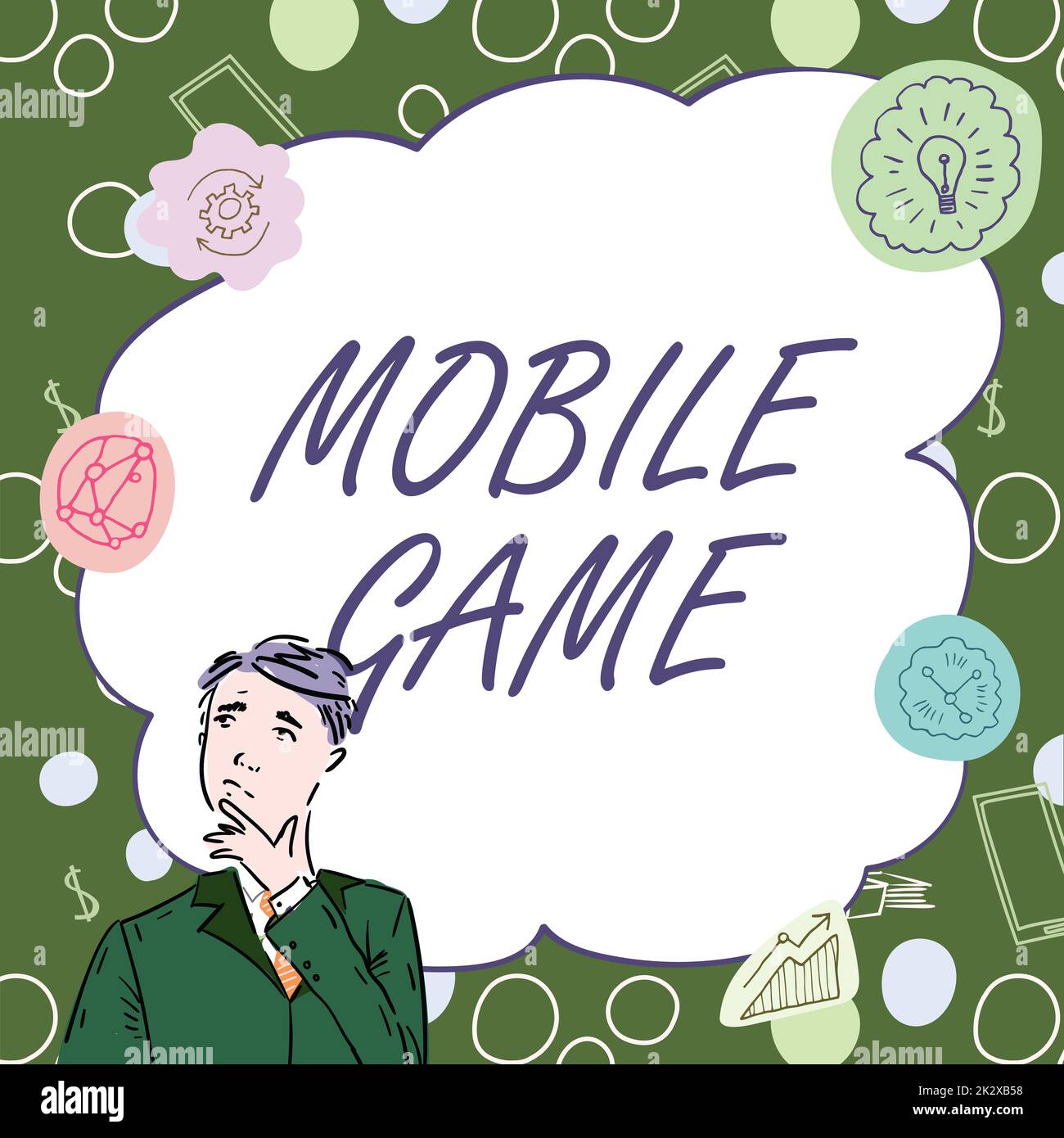 Handwriting text Mobile Game. Business concept they are entertaining programs made to work on ...