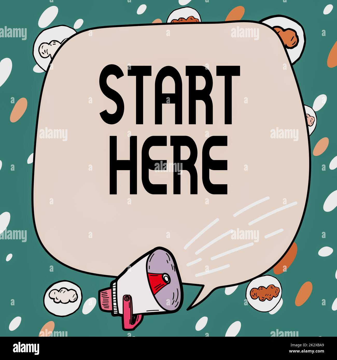 Sign displaying Start Here. Word for telling someone this is beginning ...