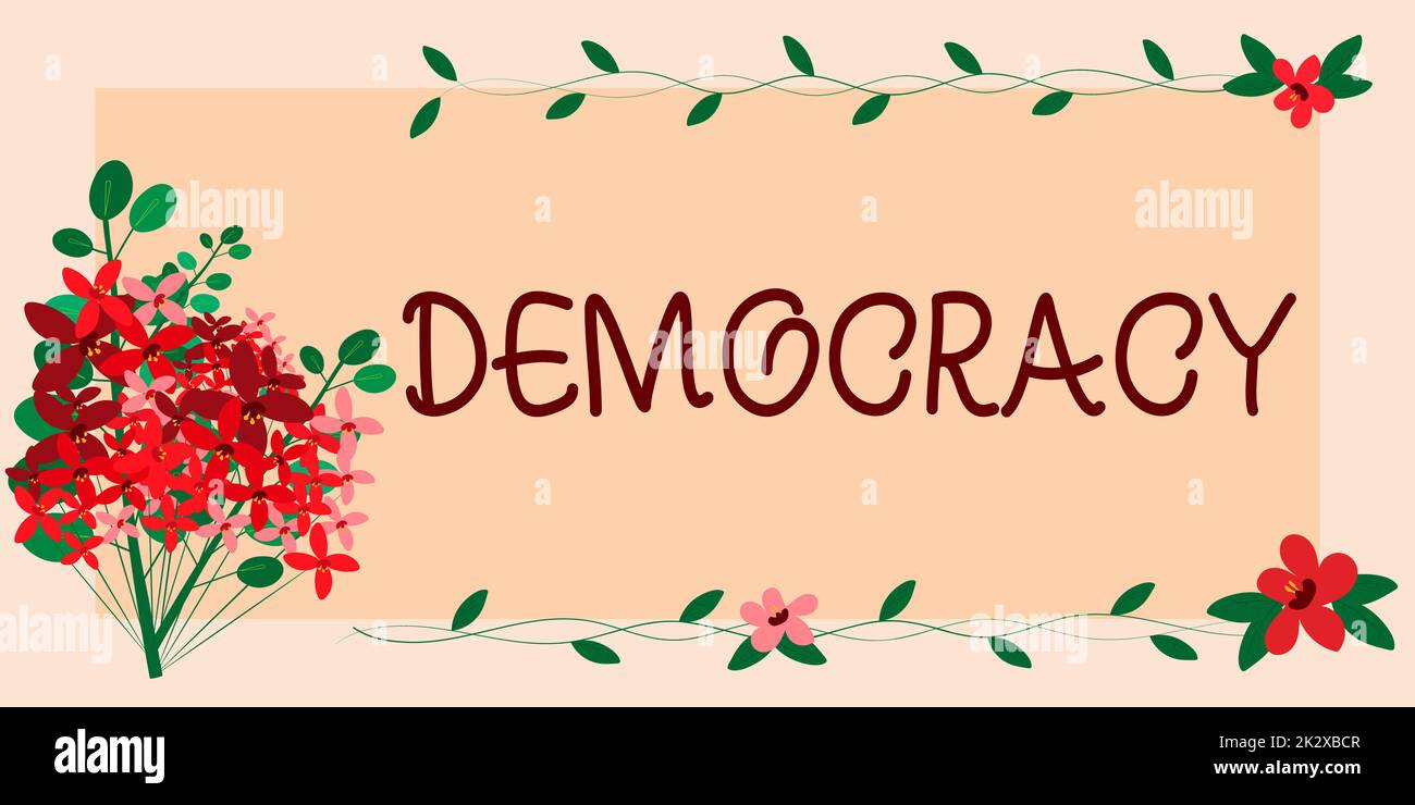 Hand writing sign Democracy. Concept meaning freedom of the showing to ...