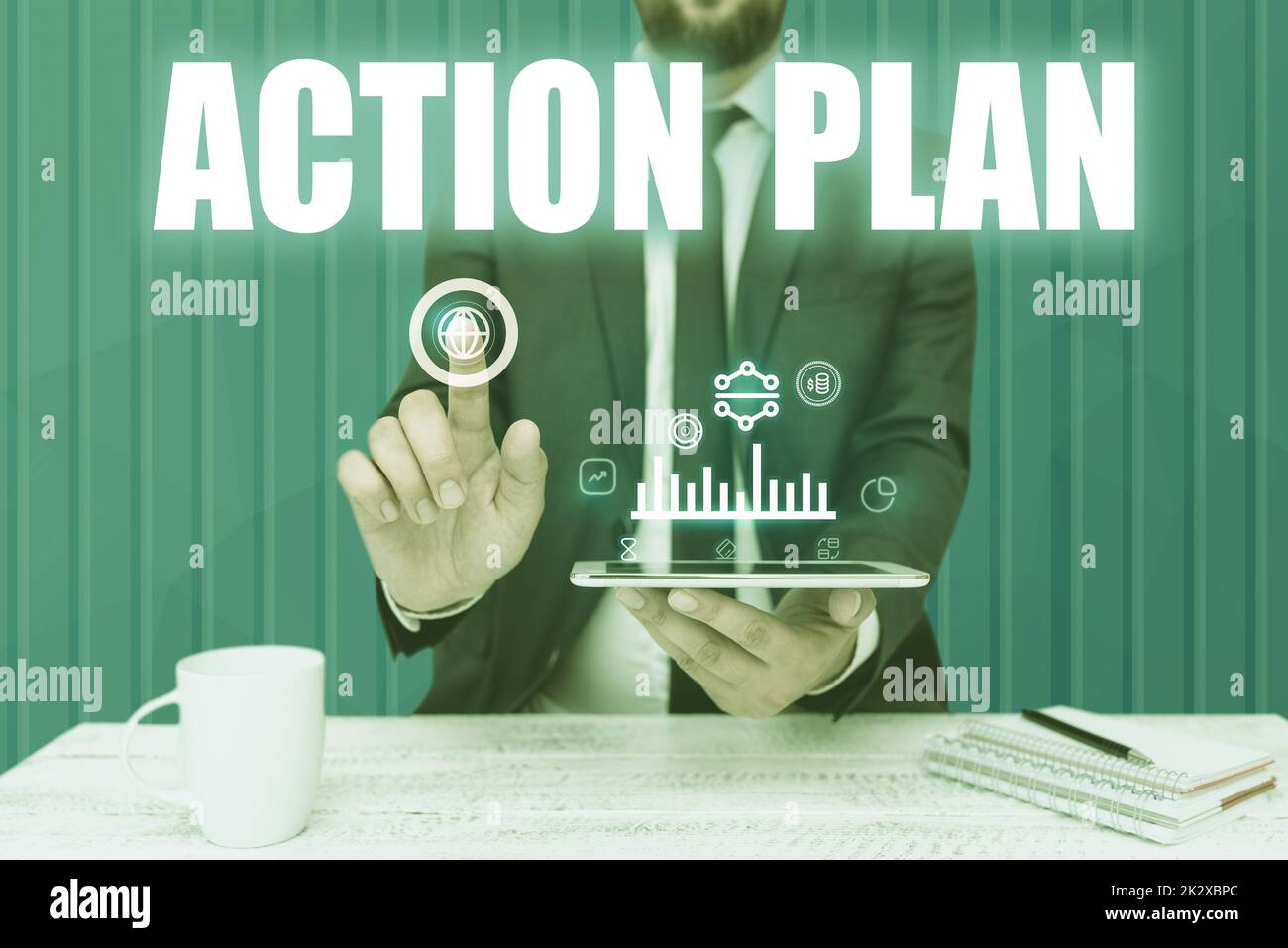 Conceptual caption Action Plan. Business overview list of things or ...