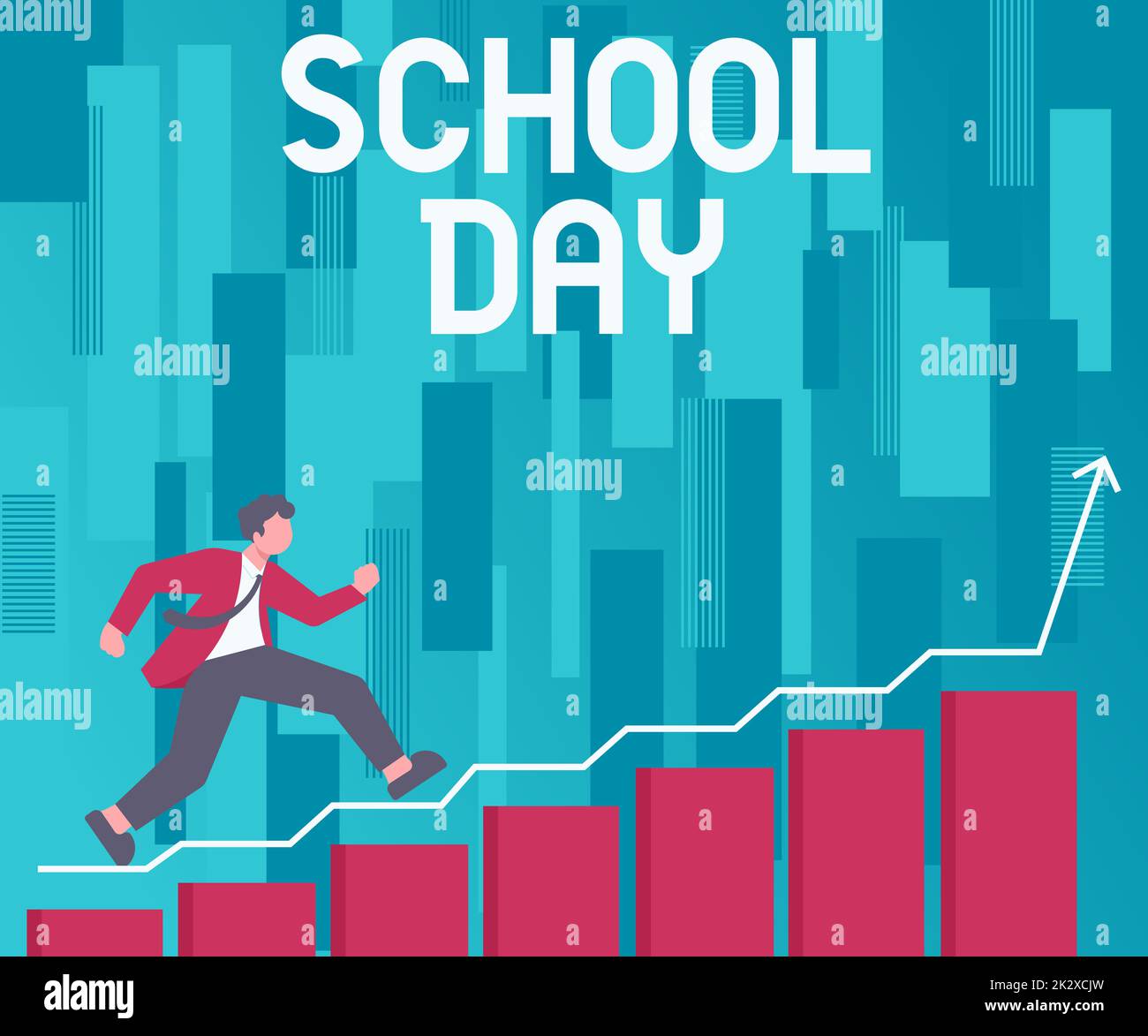 Hand writing sign School Day. Word for starts from seven or eight am to ...