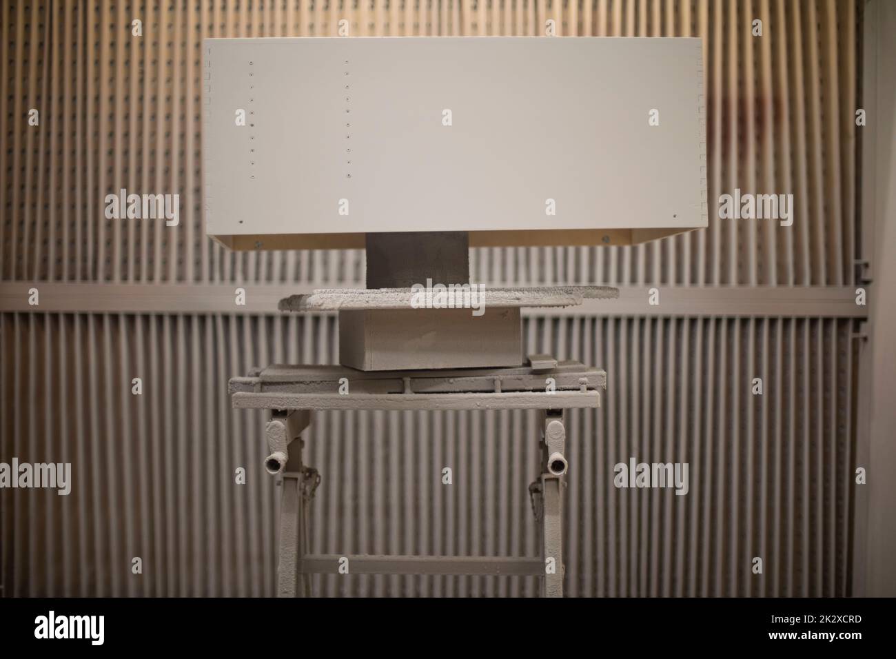 Painting box in gray paint. Painting object in workshop. Wooden box ...