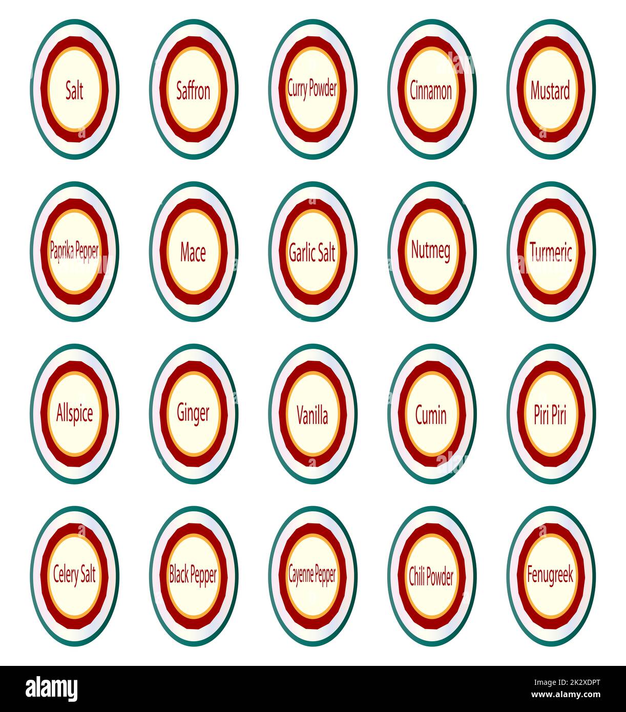 20 Spice Bottle Labels Stock Photo - Alamy